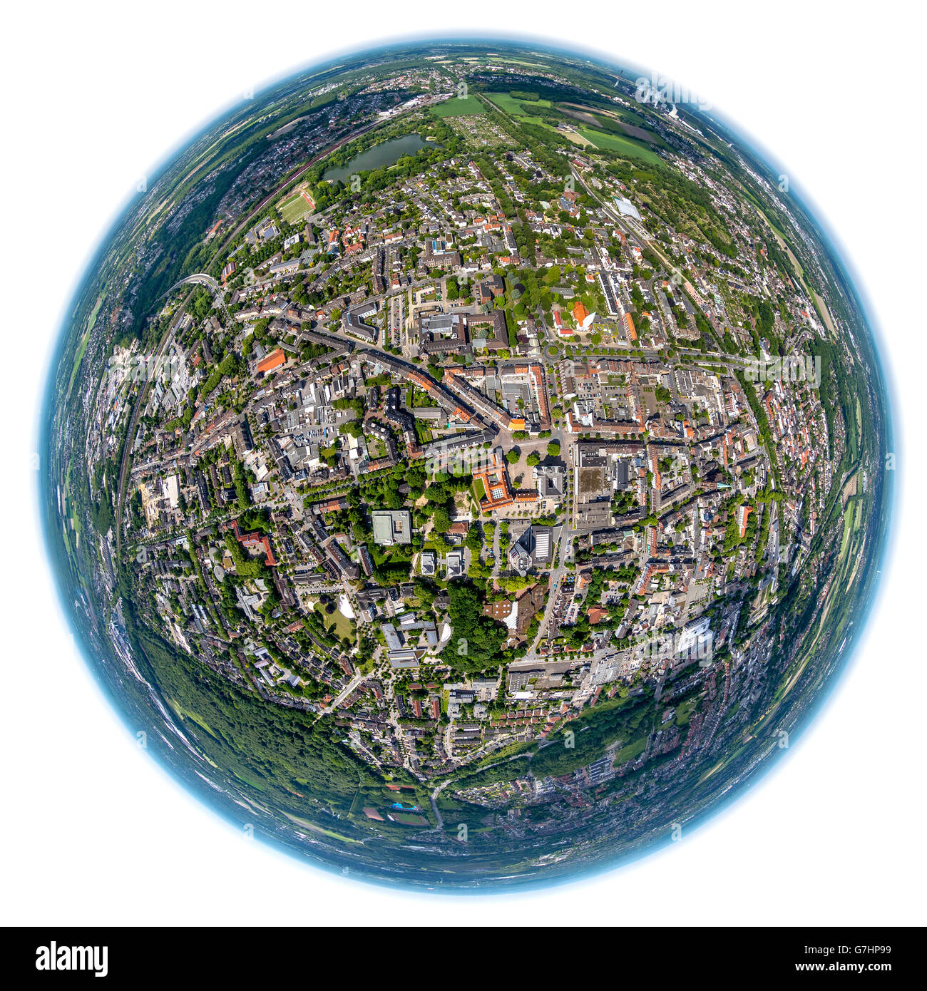 Aerial view, fisheye optics, fisheye lens, overview Gladbeck, Gladbeck ...