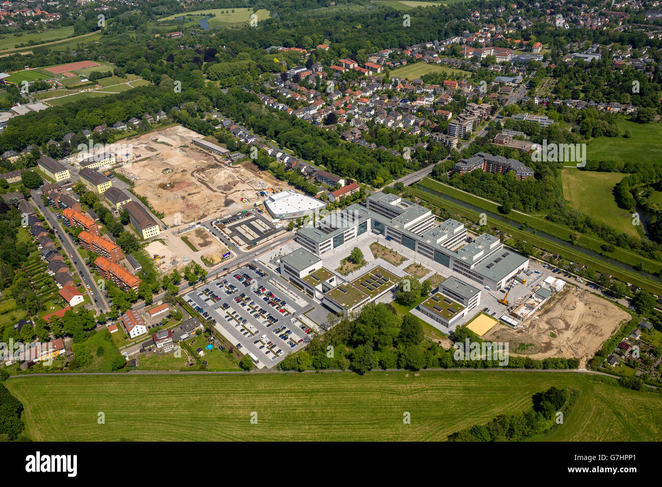 Aerial view, HSLH, University Lippstadt Hamm, paracelsus park former ...