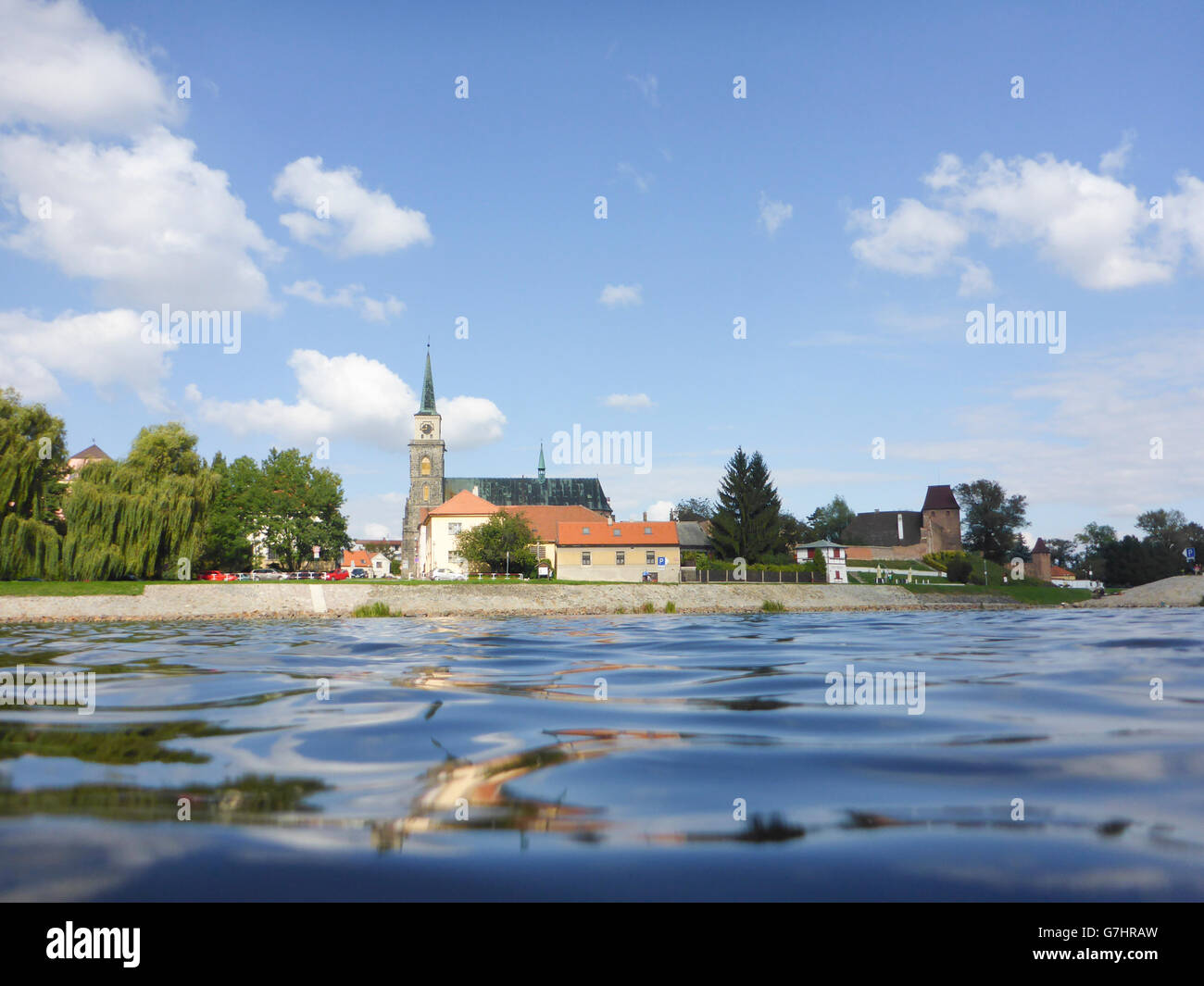 Church and city wall to the river Labe (Elbe ), Nymburk (Nimburg, auch ...