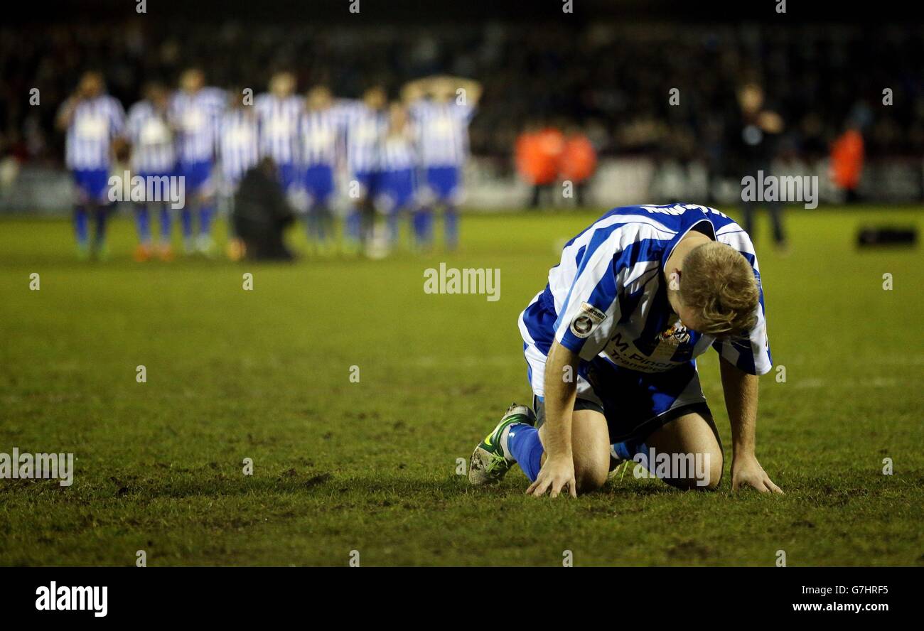 Worcester City's Danny Jackman is dejected after missing his penalty in ...
