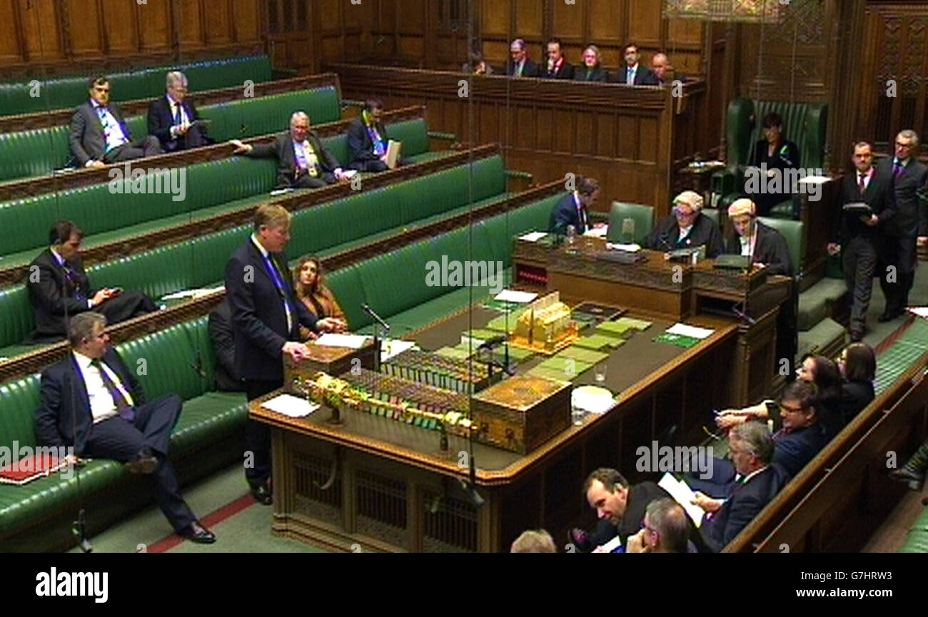 Local government minister Kris Hopkins speaking in the House of Commons ...