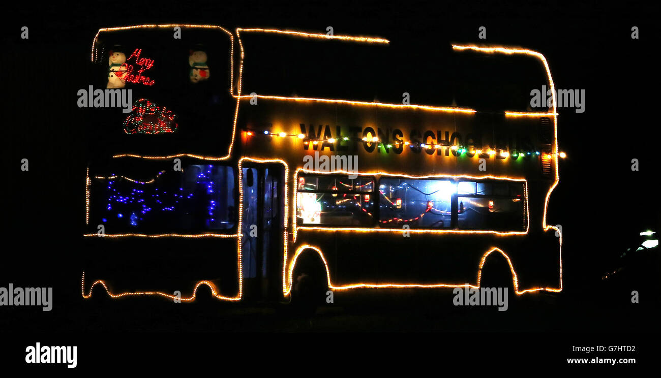 An old school bus is illuminated with Christmas lights on the Dungiven ...