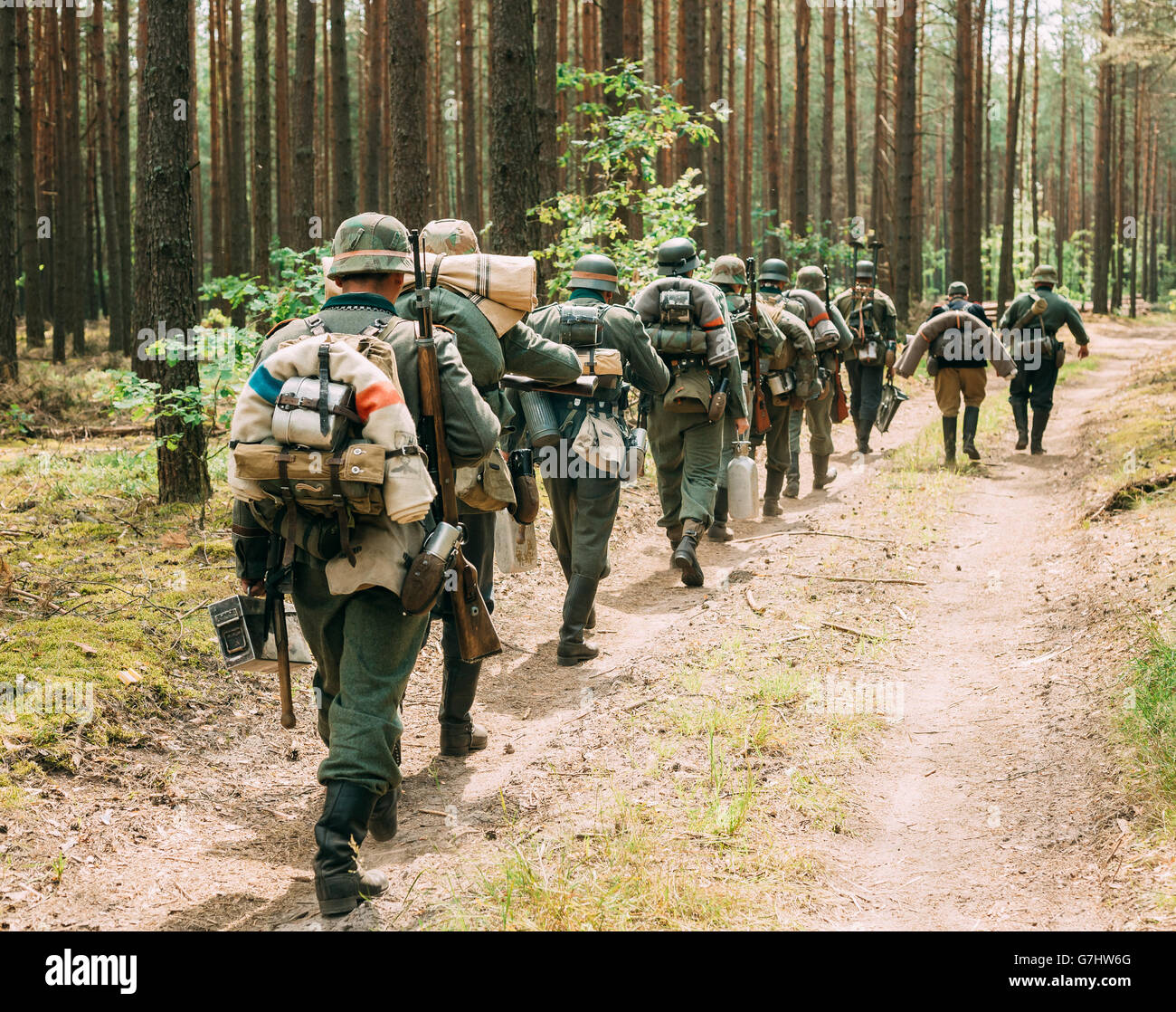 Unidentified Re-enactors Dressed As German Wehrmacht Soldier Walk In ...