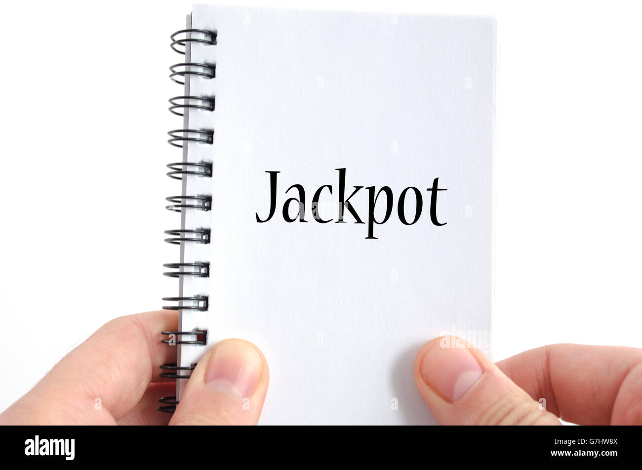 Jackpot text concept isolated over white background Stock Photo - Alamy