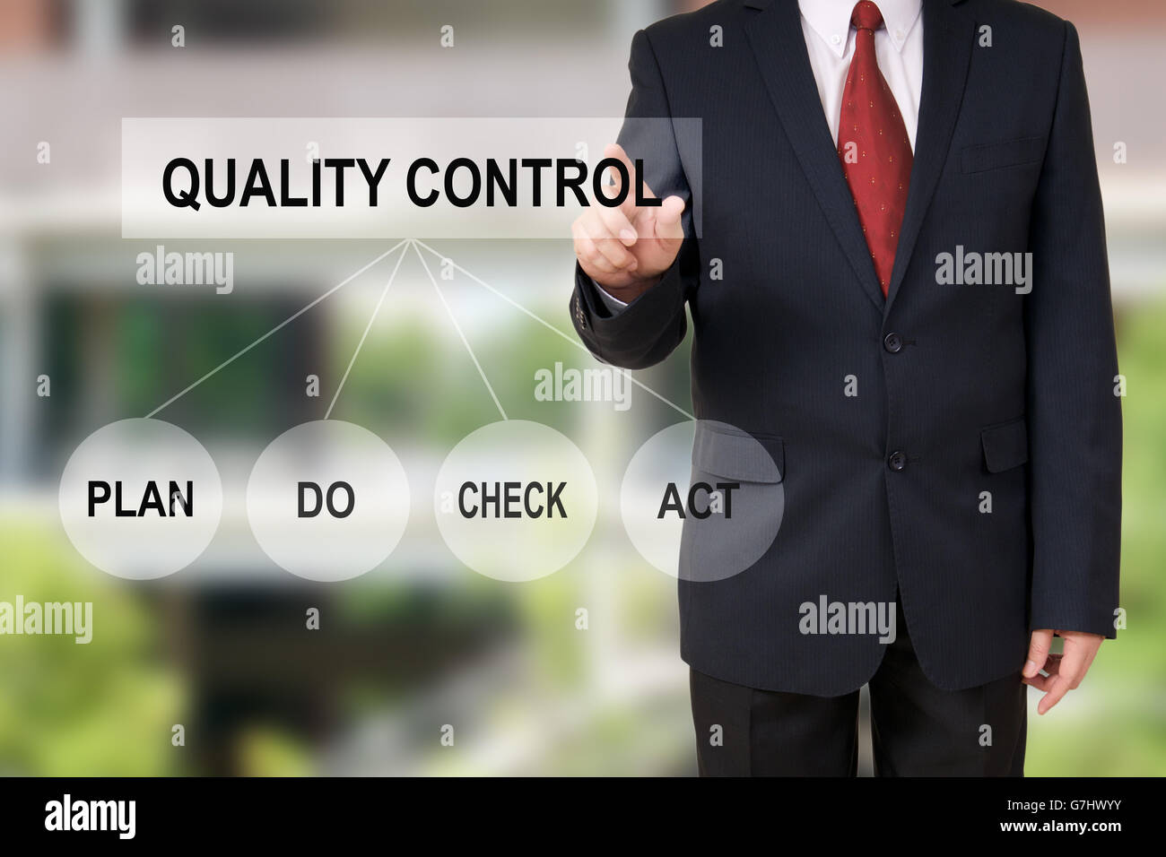 business man show hand point to screen interface for training Stock ...