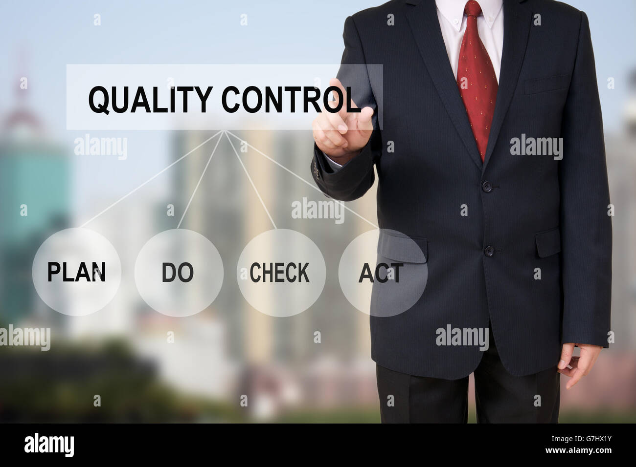 business man show hand point to screen interface for training Stock ...