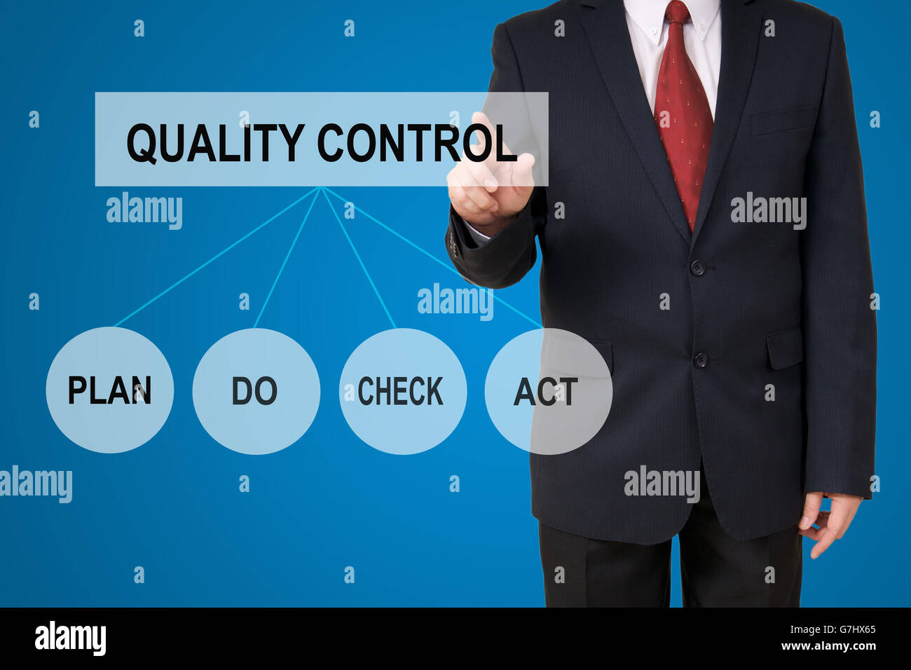 business man show hand point to screen interface for training Stock ...