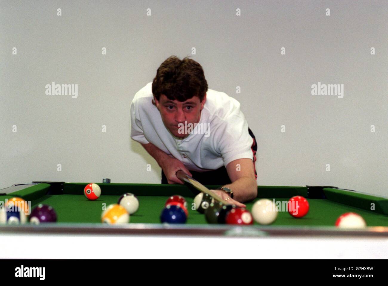 Manchester United's Steve Bruce and Bryan Robson play pool before the ...