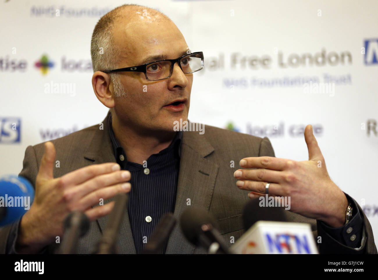 Dr Michael Jacobs speaks during a press conference at the Royal Free ...