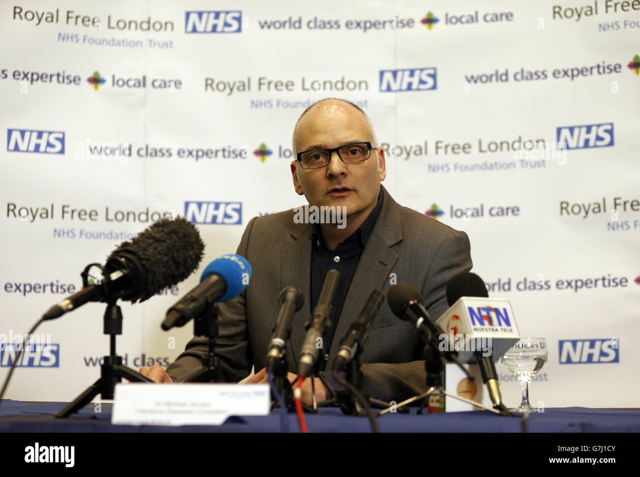 Dr Michael Jacobs speaks during a press conference at the Royal Free ...