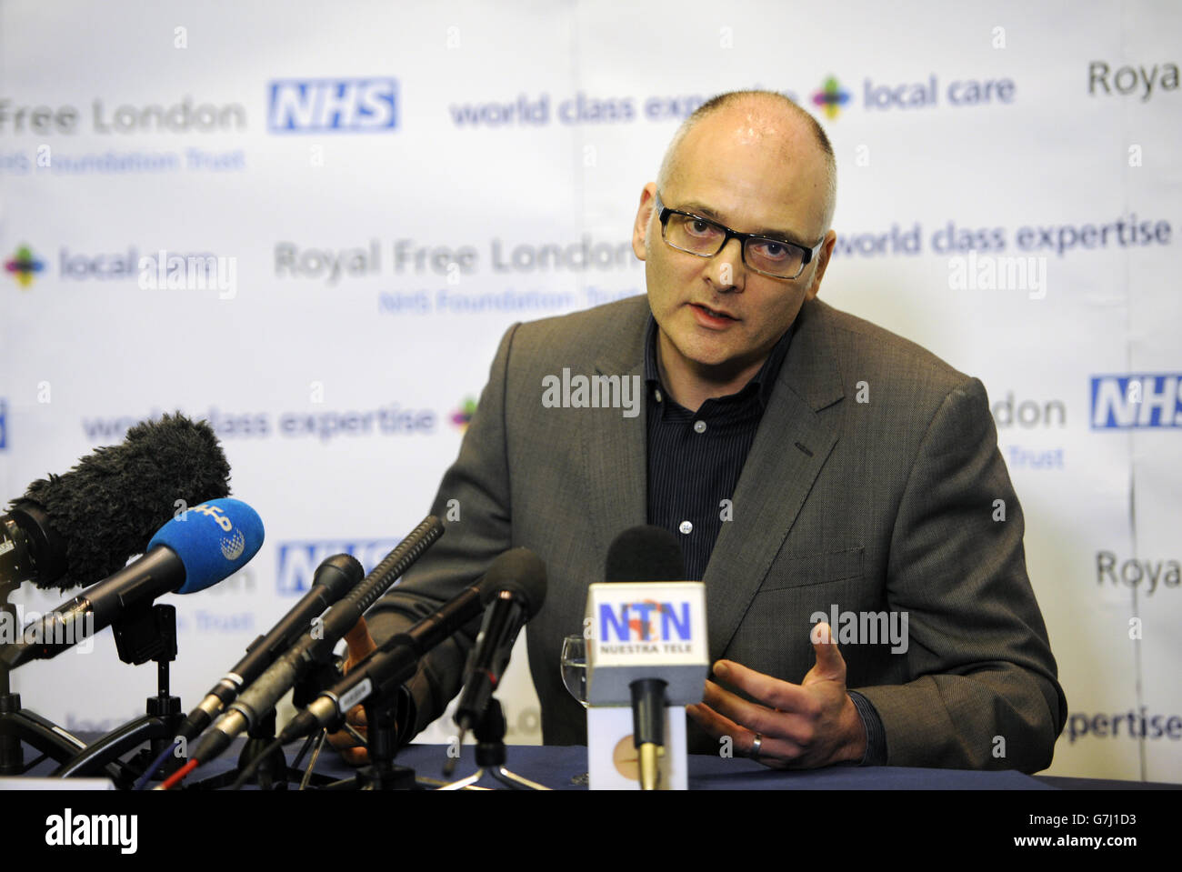 Dr Michael Jacobs speaks during a press conference at the Royal Free ...