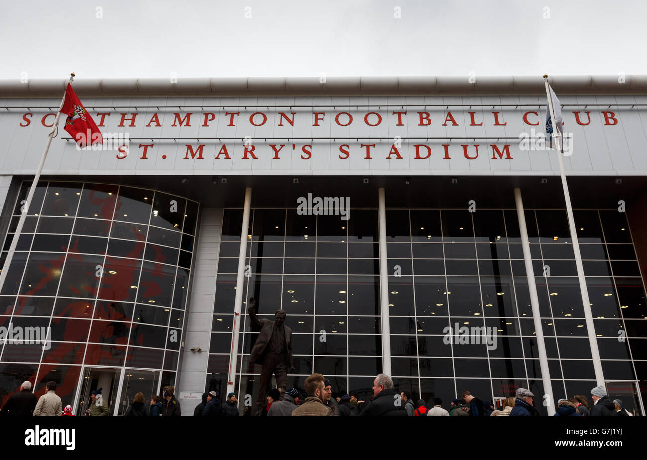 Southampton fans wait around the main entrance before the start of the ...