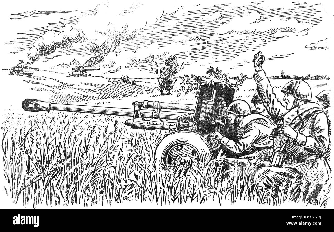 Artillery of WWII, illustration from Soviet book dated 1953 Stock Photo ...