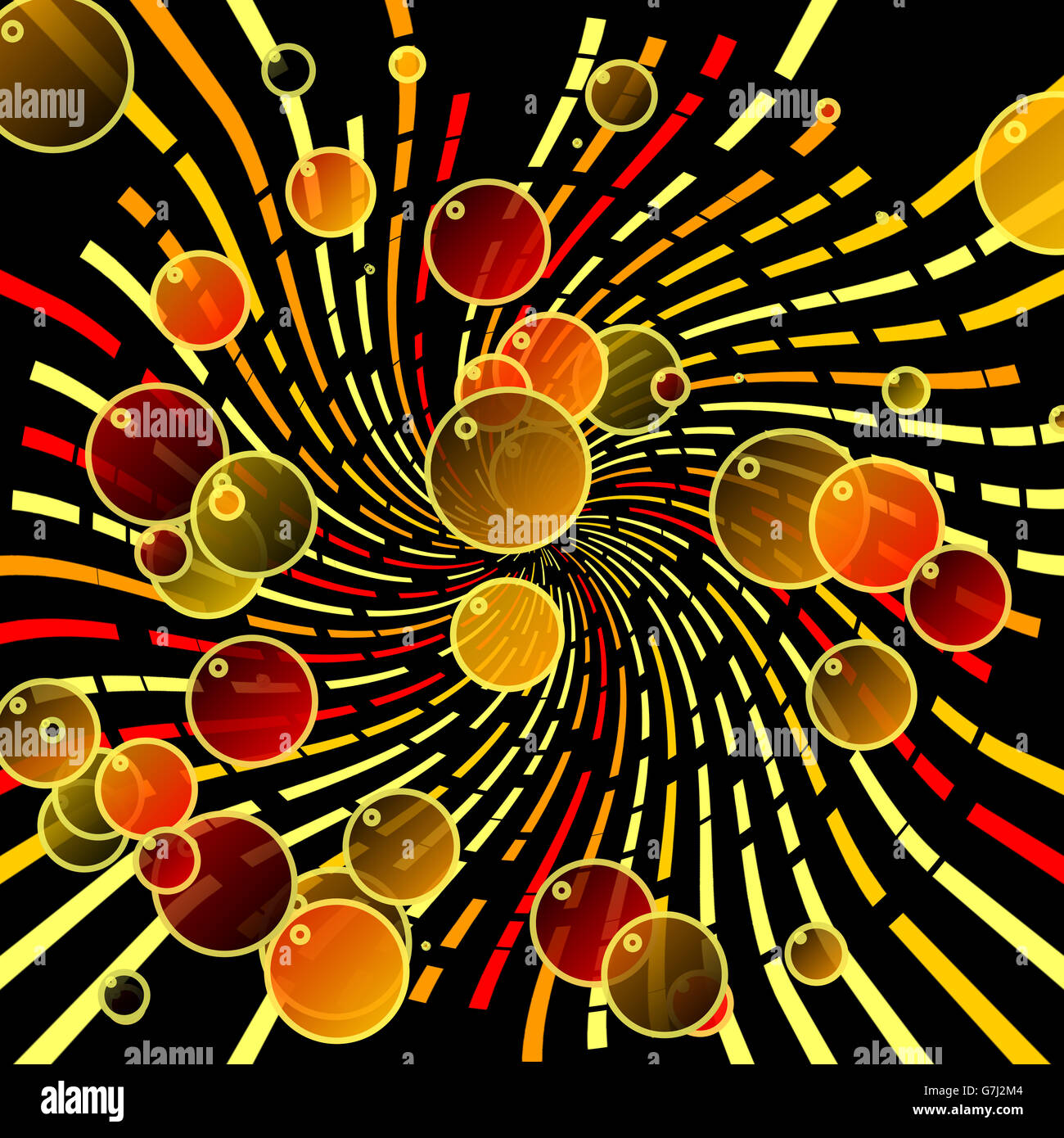 Bubbles on vortex. Geometric digital art in orange and yellow tones on ...