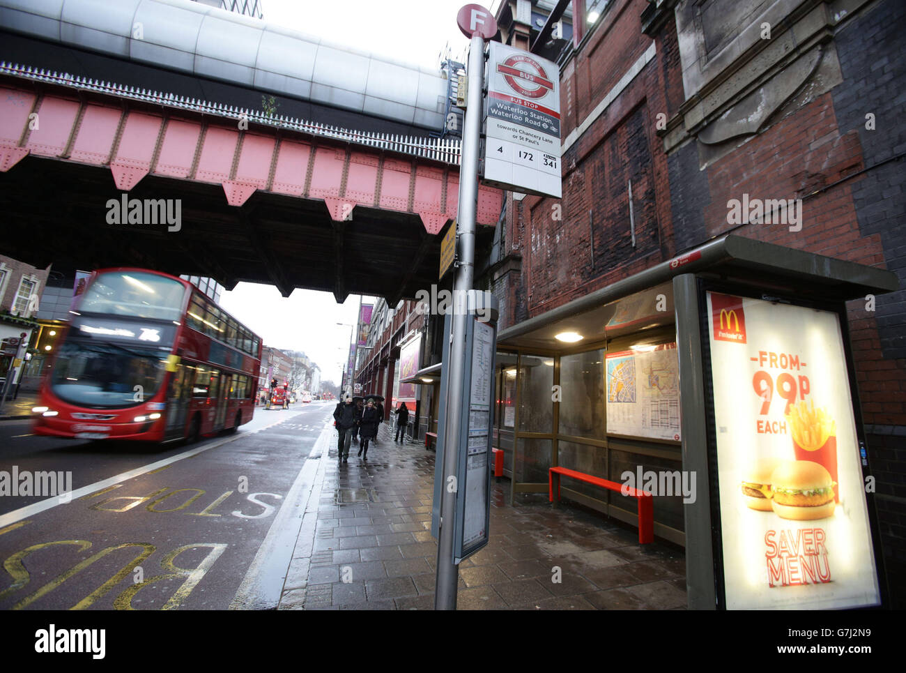 A bus stop outside Waterloo station in London, close to where a man was ...