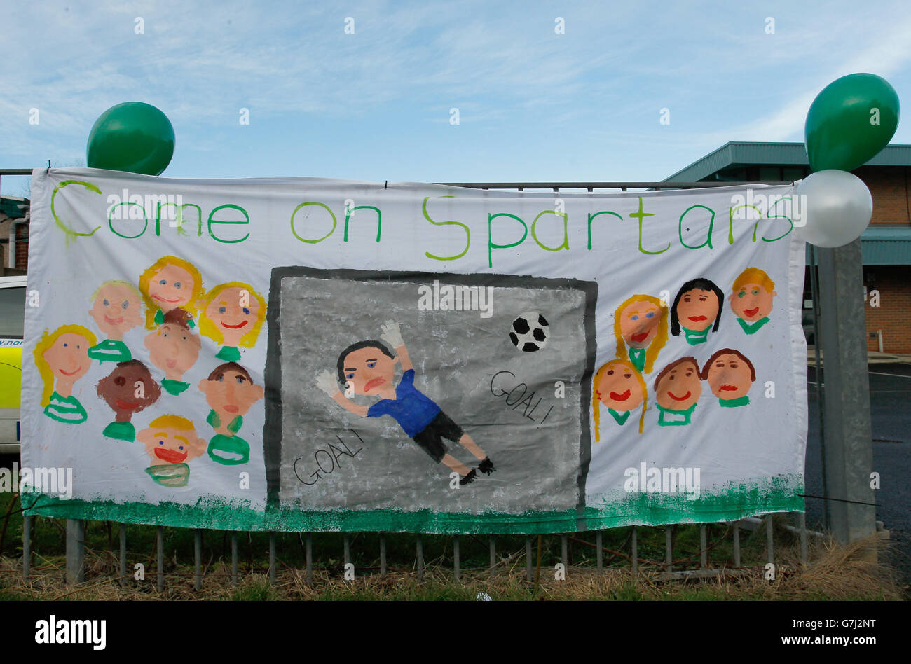 Come on Spartans banner on display at Blyth Spartans, Croft Park Stock ...