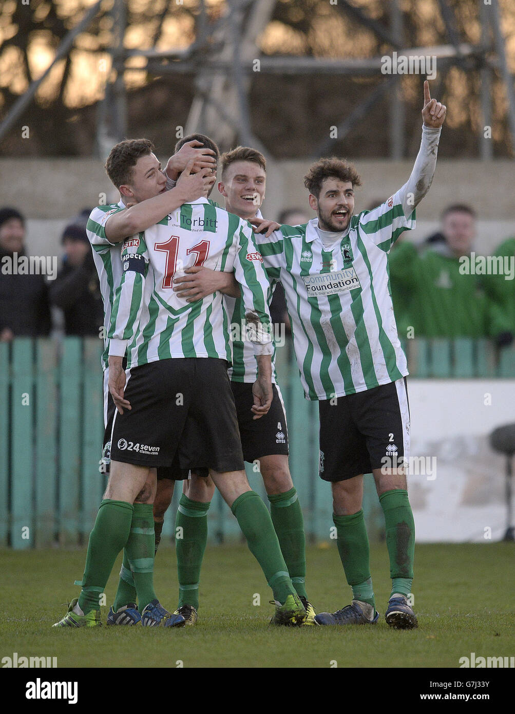 Blyth Spartans' Robert Dale (11) celebrates scoring his sides first ...