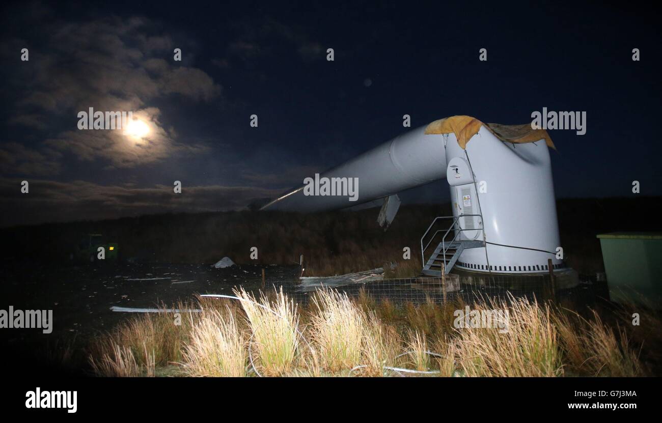 A wind turbine which collapsed at screggagh wind farm hi-res stock ...