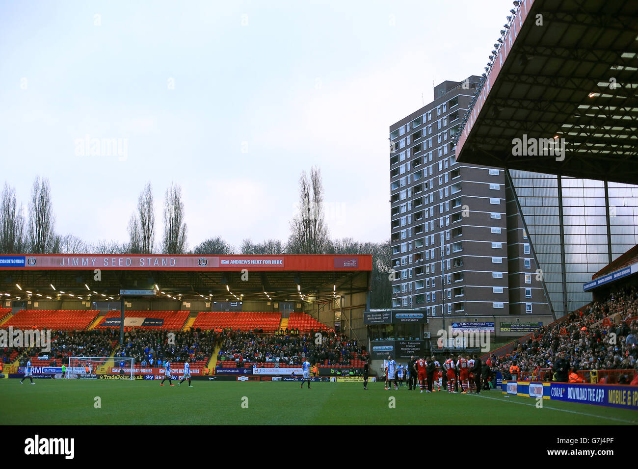 General view of match action in front of the Jimmy Seed stand Stock ...