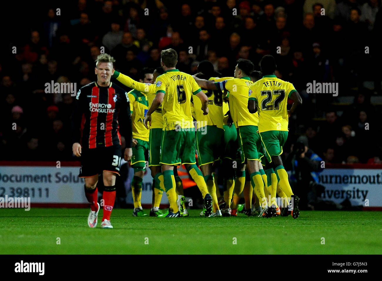 Bournemouth's Matt Ritchie (left) shows his dejection as Norwich City's ...