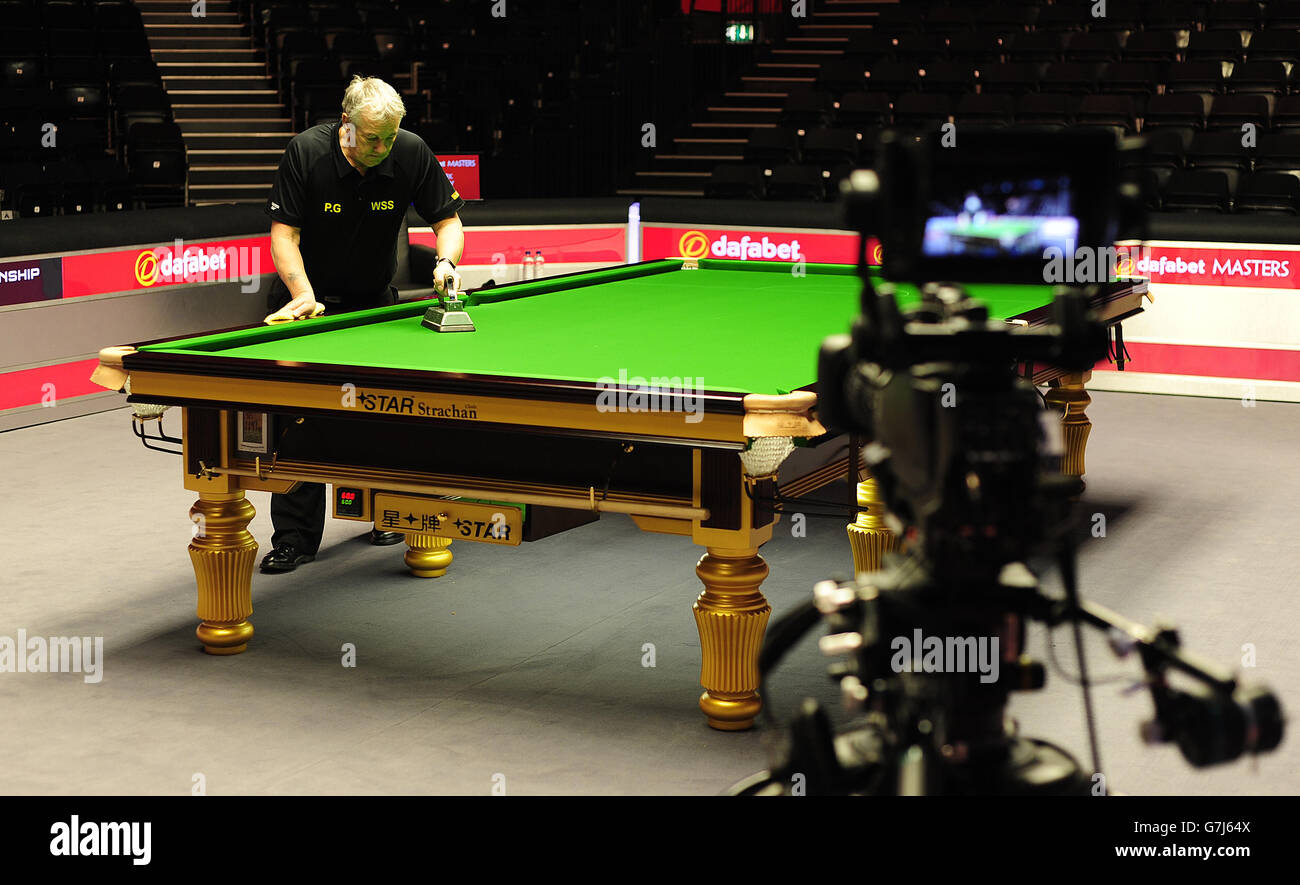 The baize on the table is smoothed out before day one of the 2015 ...