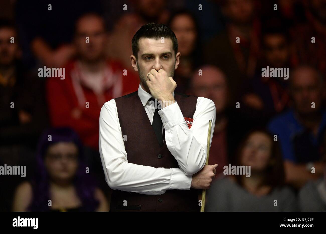 Mark Selby looks contemplative during is match with Shaun Murphy during ...