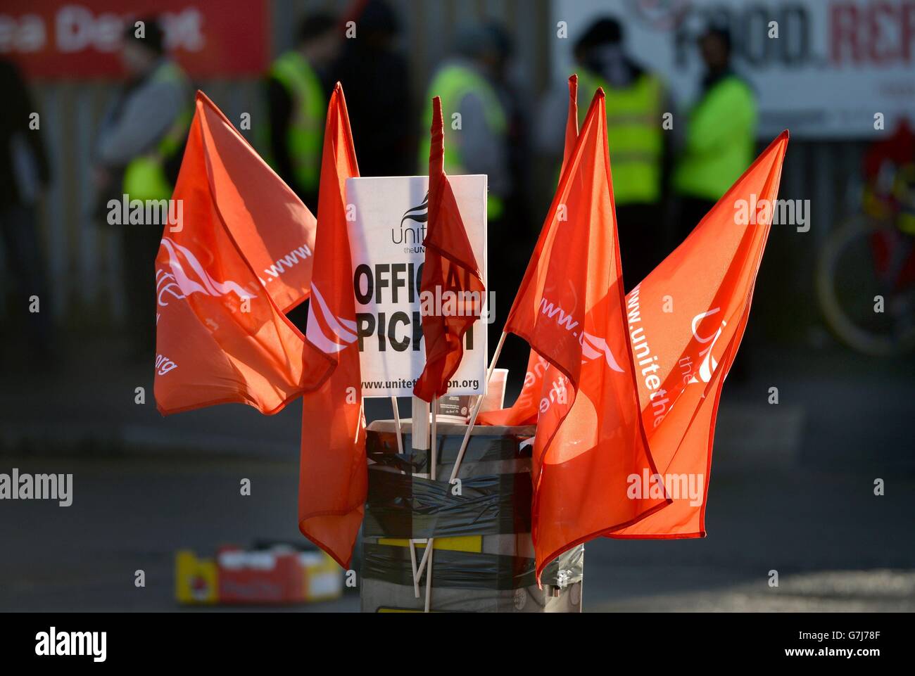 London Bus workers hold a strike outside a bus garage in Battersea ...