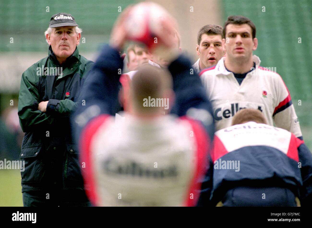 England manager Jack Rowell takes part in todays line out practice ...