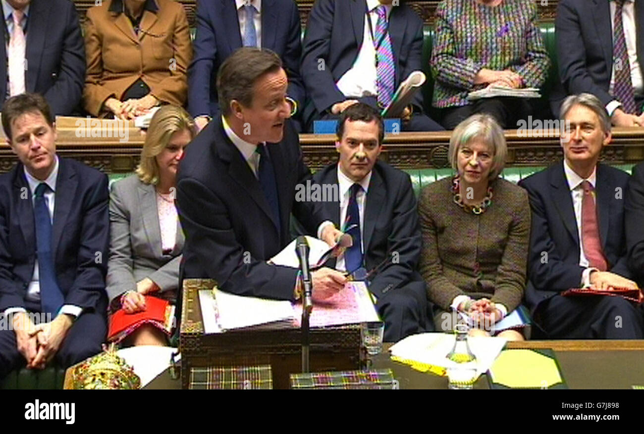 Prime Minister David Cameron speaks during Prime Minister's Questions ...
