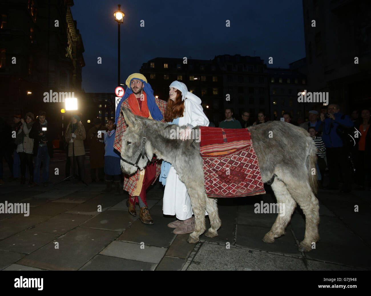 Actors performing scenes from The Wintershall Nativity outside BBC ...