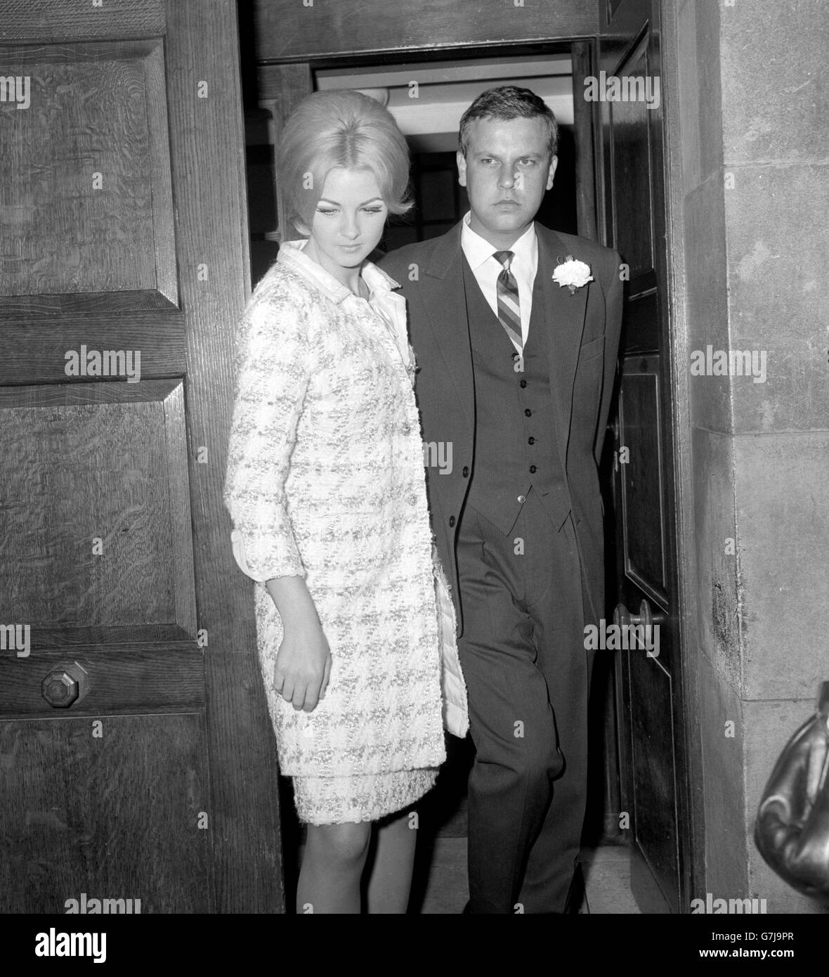 Former model Mandy Rice-Davies leaving with an unidentified man after ...