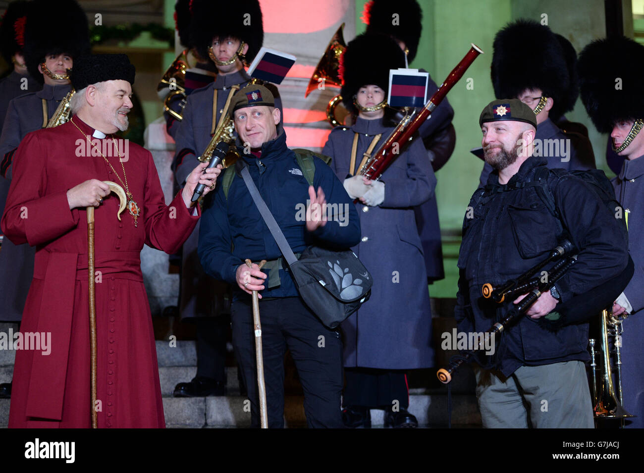 Harry Bucknall (centre) and Jock Davis (right) speak to the Bishop of ...