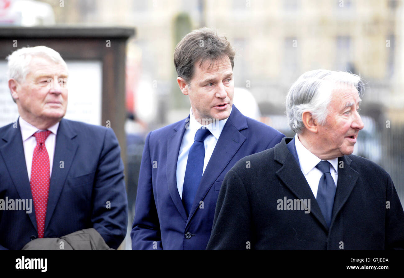 (left-right) Lord Ashdown, Nick Clegg, Lord David Steel after the ...