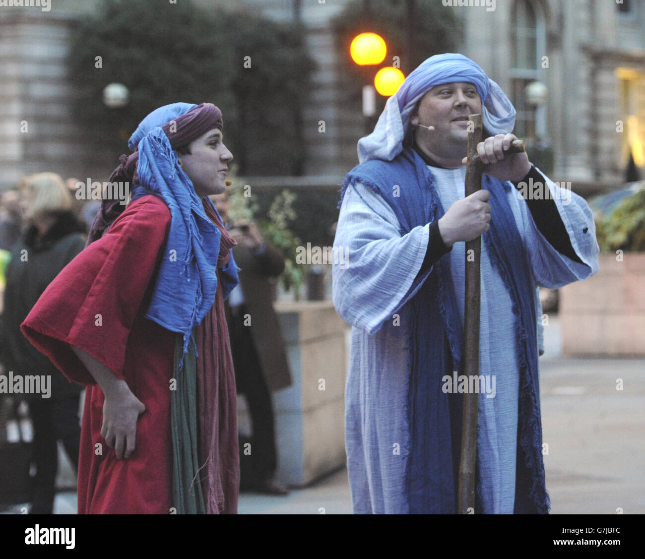 Actors performing scenes from The Wintershall Nativity outside BBC ...