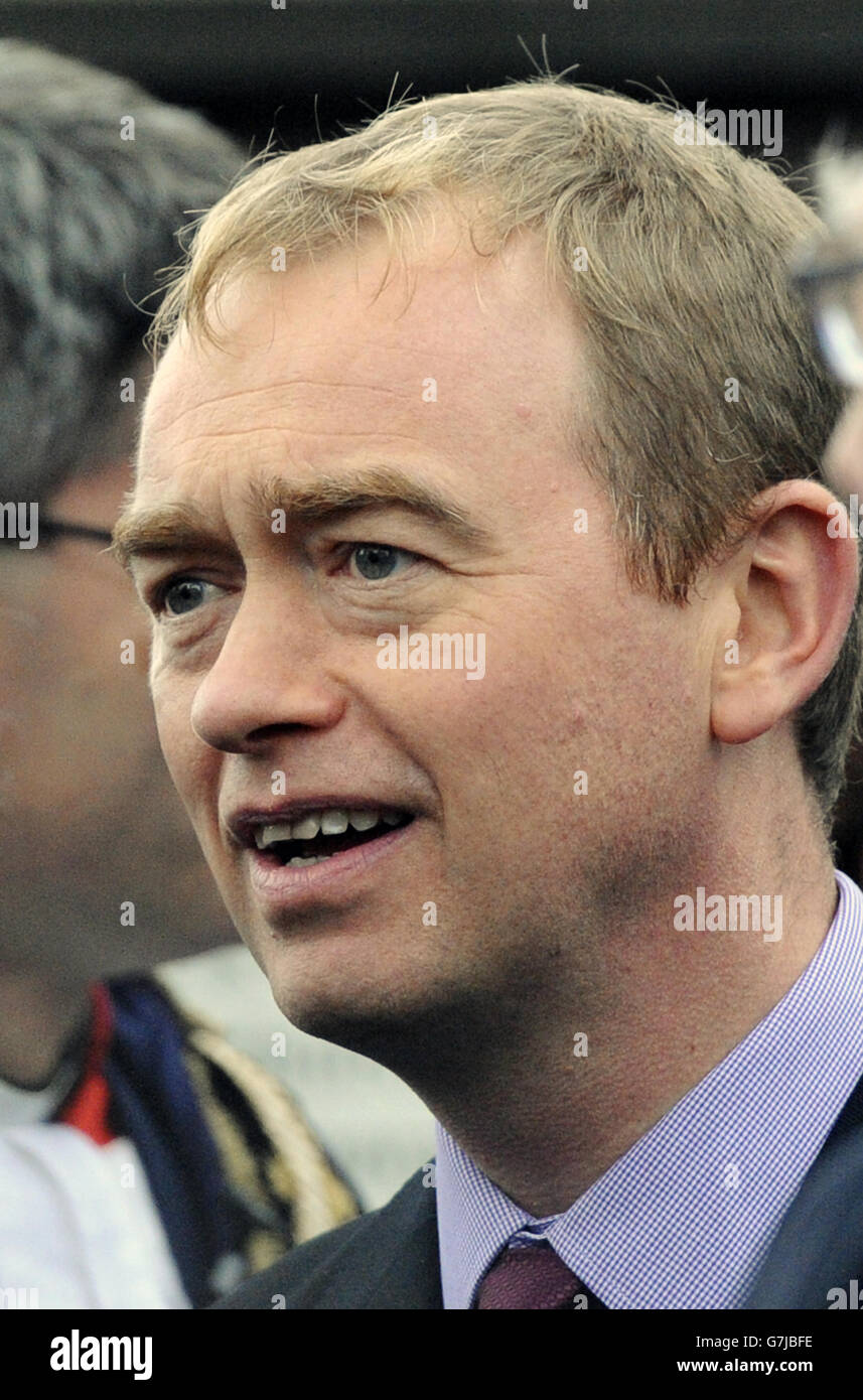 Tim Farron after the funeral of Jeremy Thorpe, former leader of the ...