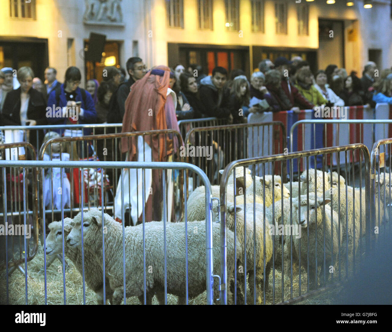 Actors performing scenes from The Wintershall Nativity outside BBC ...