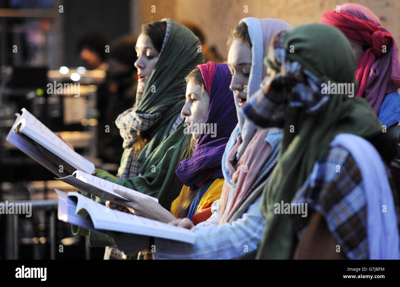 Actors performing scenes from The Wintershall Nativity outside BBC ...
