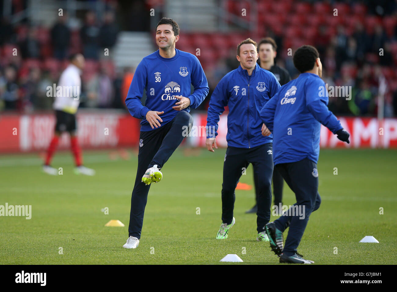 Antolin alcaraz and steven pienaar during the warm up hi-res stock ...