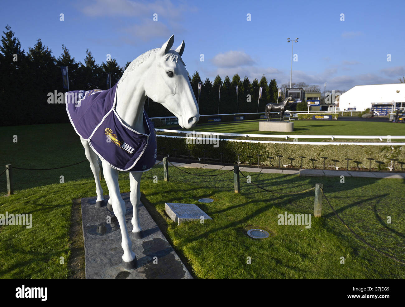 The Desert Orchid statue adorned with William Hill branding with the ...