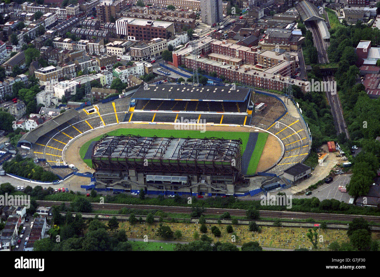 Aerial view of Chelsea Football Club's home ground Stamford Bridge ...