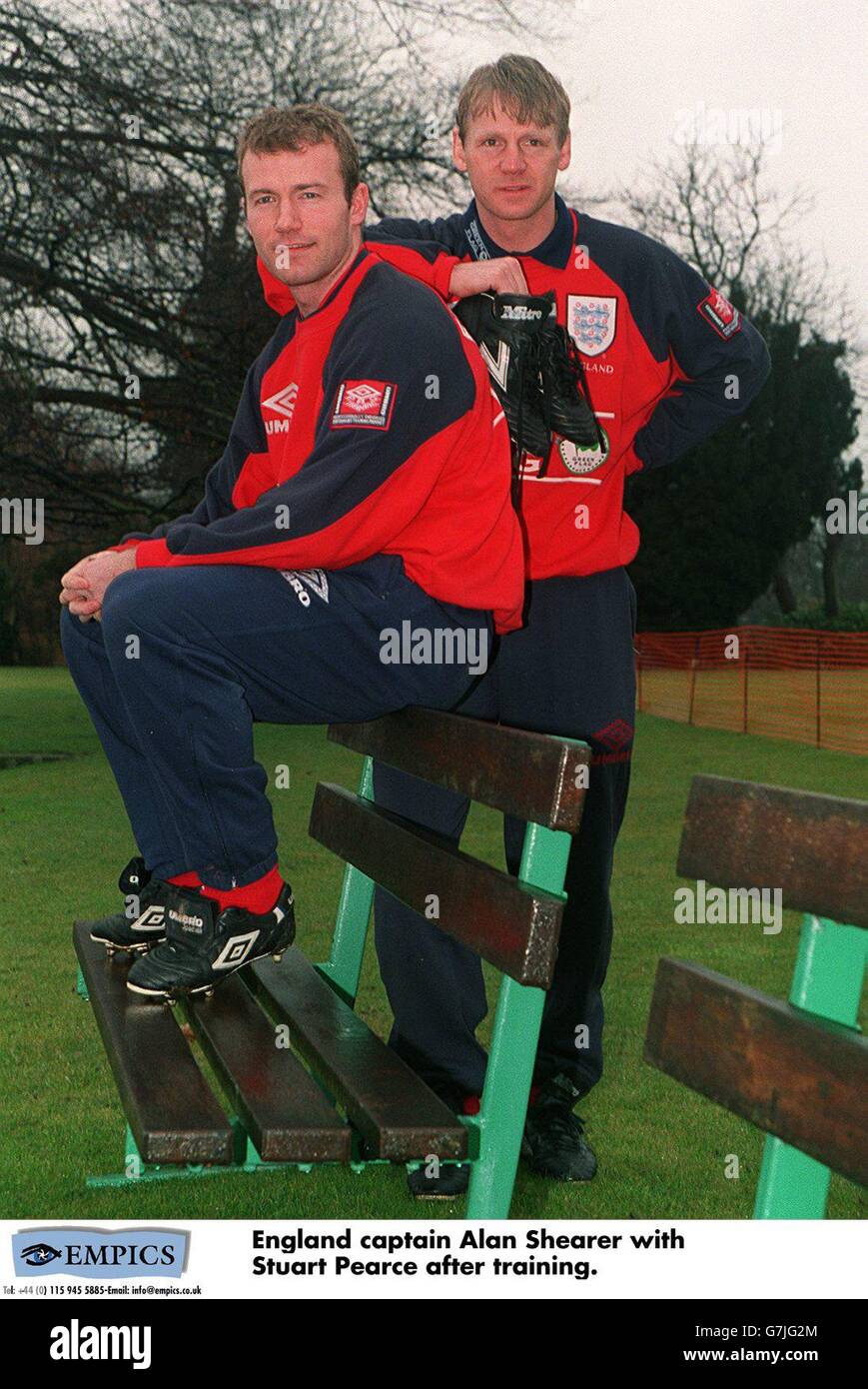 England captain Alan Shearer with Stuart Pearce after training Stock ...