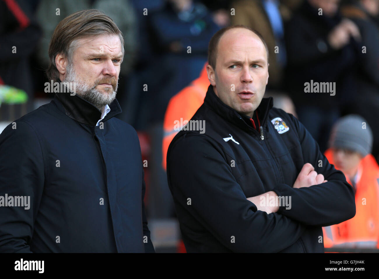 Coventry City manager Steven Pressley and his assistant Neil MacFarlane ...