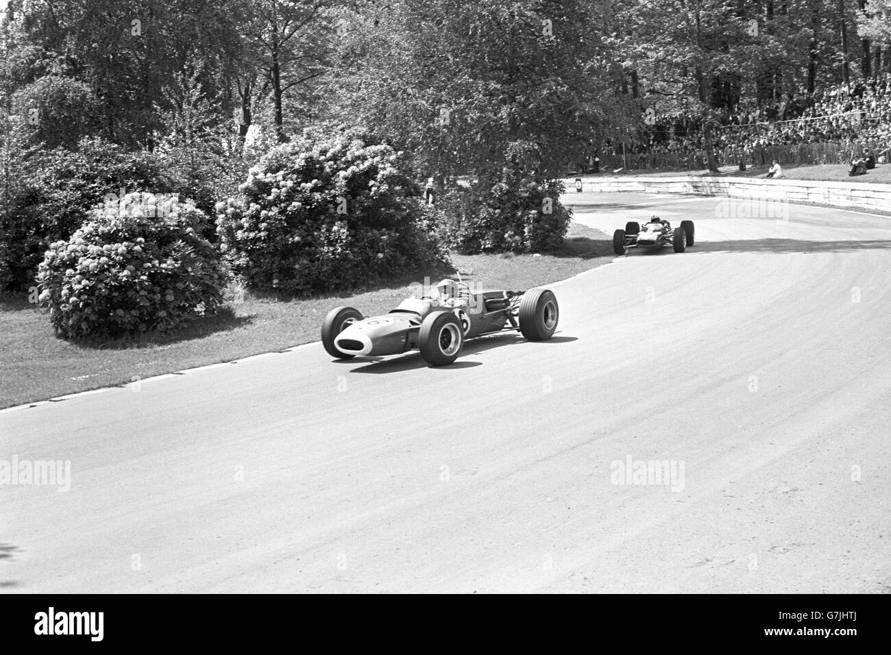 Jean Pierre Beltoise, driving a Matra-Ford wins the first heat of the ...