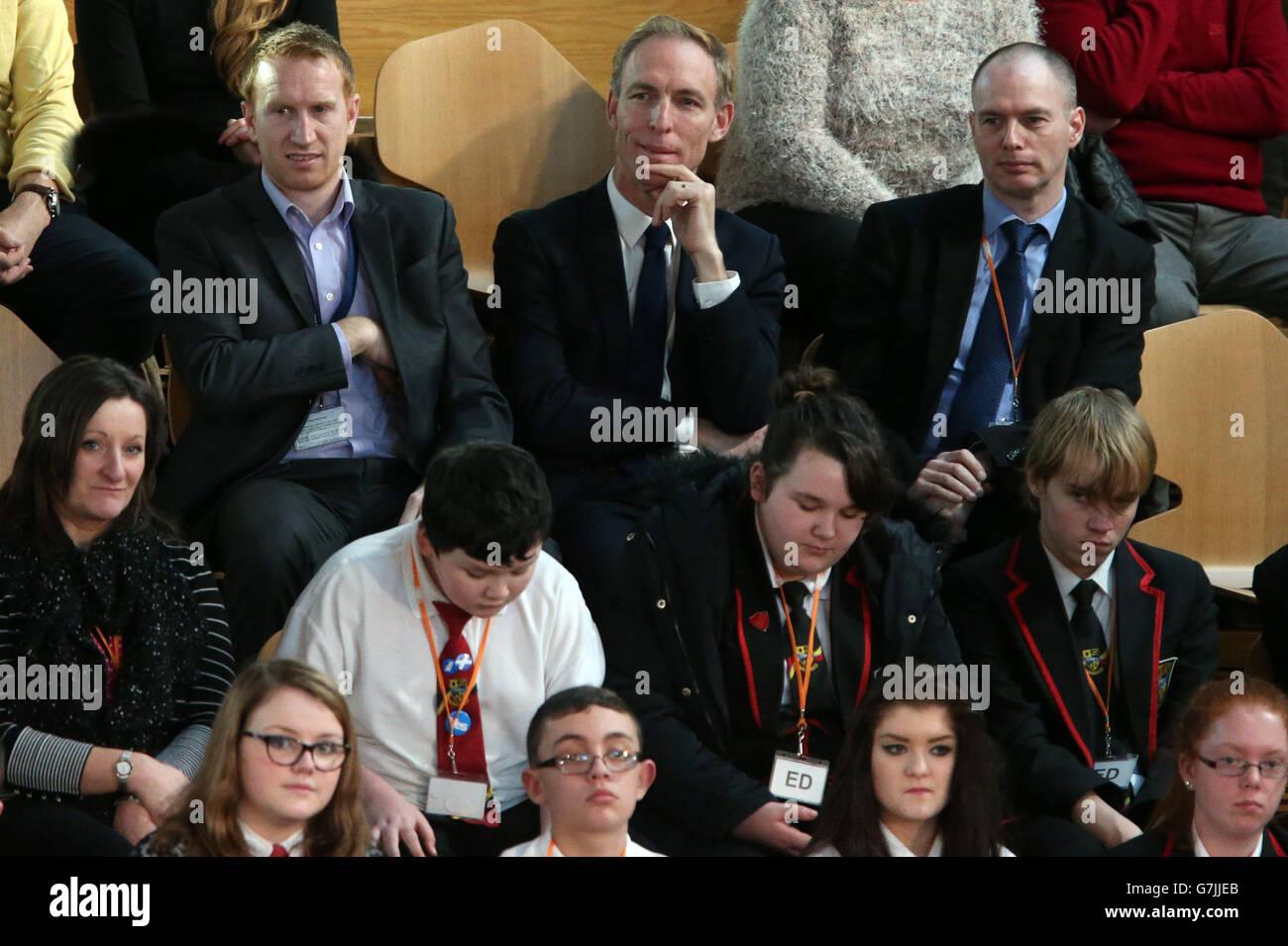 Scottish Labour leader Jim Murphy MP(centre) watches First Minister ...