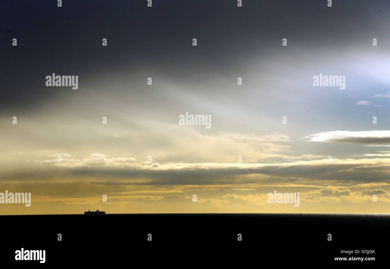A ship makes its way through The Channel near Dover, Kent, as Britain ...