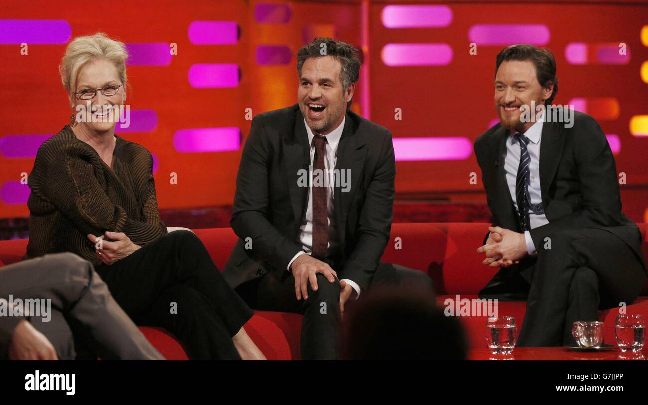 Meryl Streep, Mark Ruffalo and James McAvoy during filming of the ...