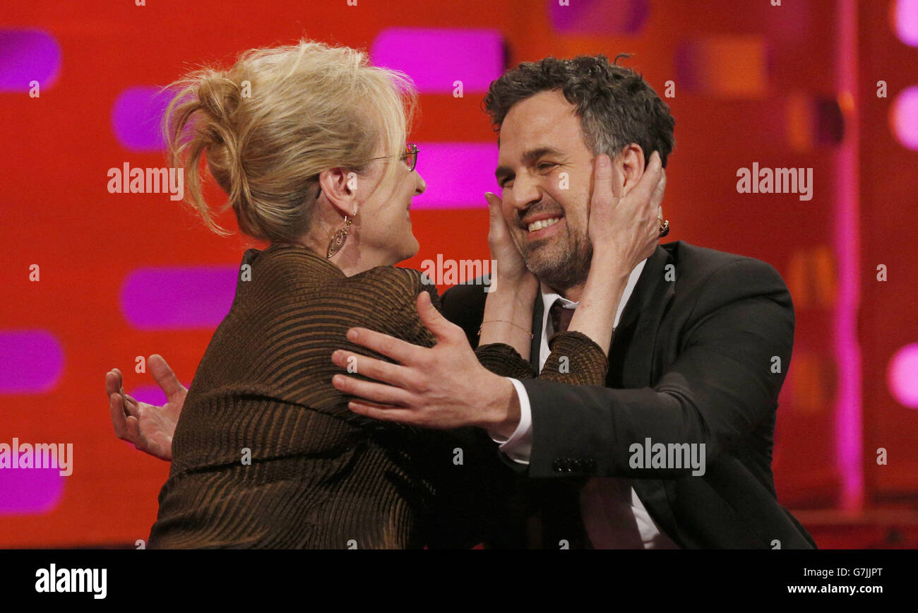 Meryl Streep and Mark Ruffalo during filming of the Graham Norton Show ...
