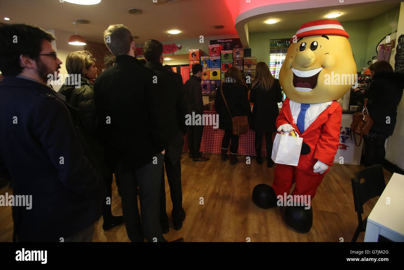 People queue during the opening of crisp sandwich shop Simply Crispy in ...