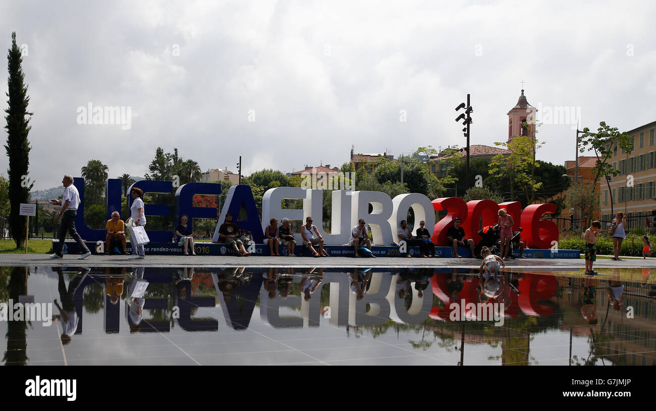 General view of UEFA Euro 2016 signage near the fanzone in Nice Stock ...