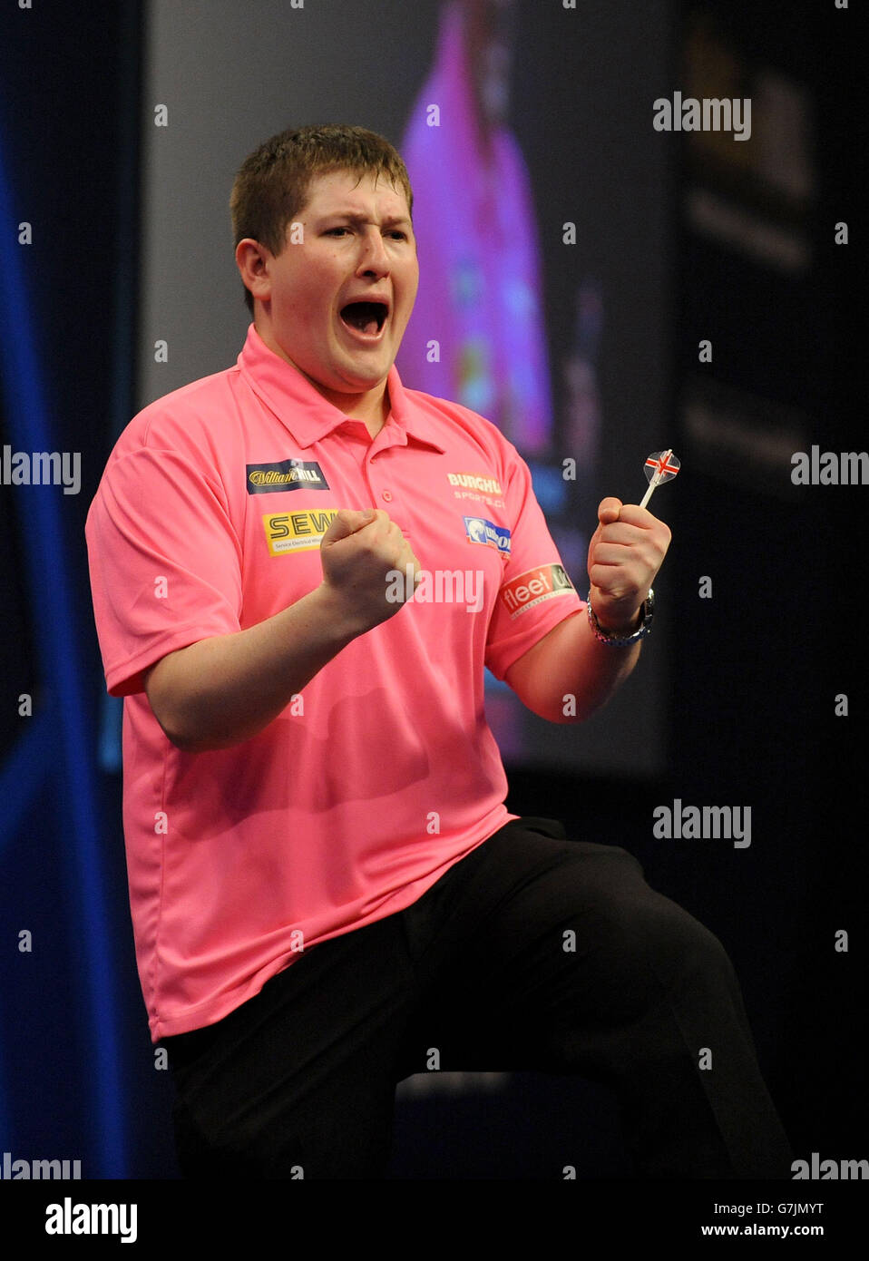 Keegan Brown celebrates winning a leg during his match against Adrian ...